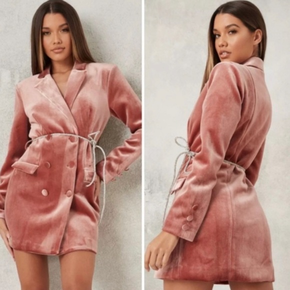 Missguided | Dresses | Misguided Pink Velvet Blazer Mini Dress Us Size ...